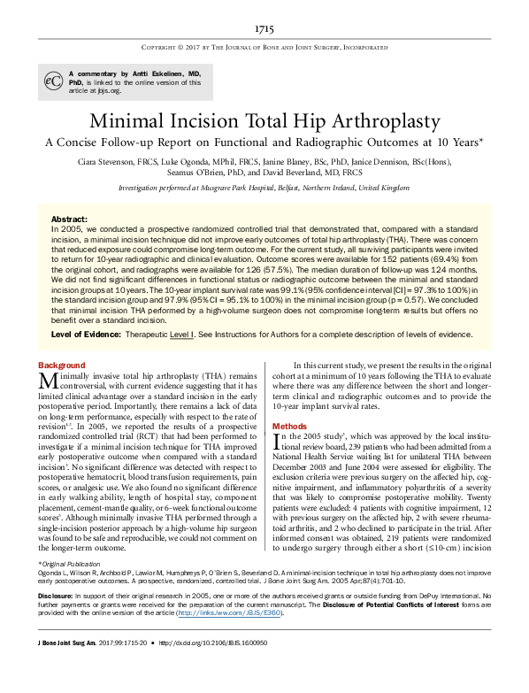 (PDF) Minimal Incision Total Hip Arthroplasty