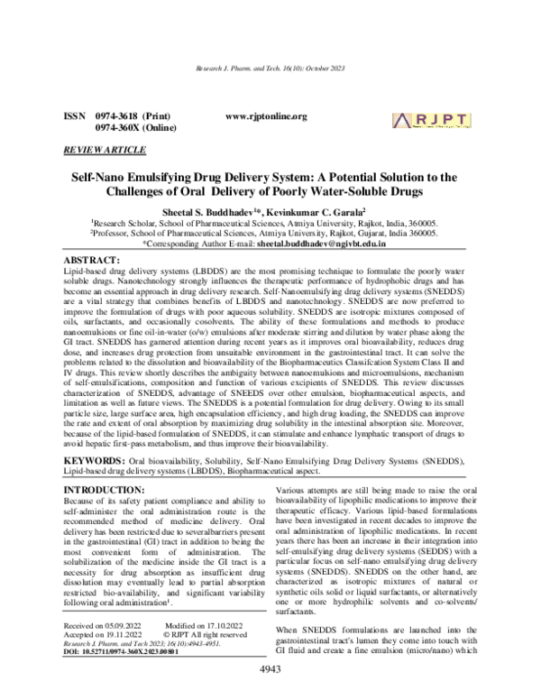 (PDF) Self-Nano Emulsifying Drug Delivery System: A Potential Solution ...