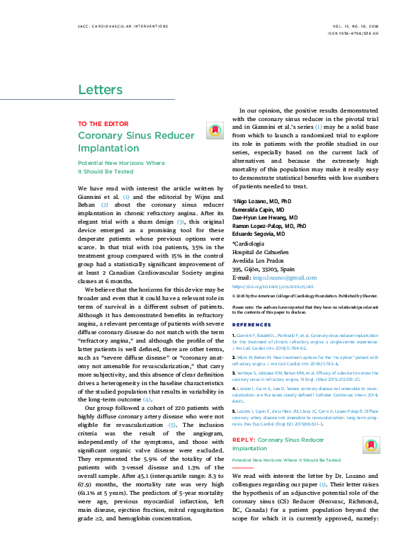 (PDF) Coronary Sinus Reducer Implantation