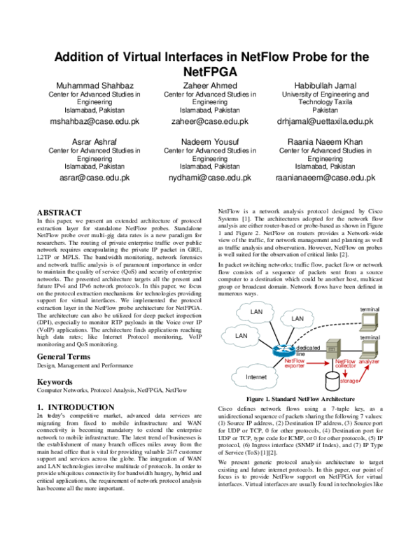 (PDF) Addition of Virtual Interfaces in NetFlow Probe for the NetFPGA