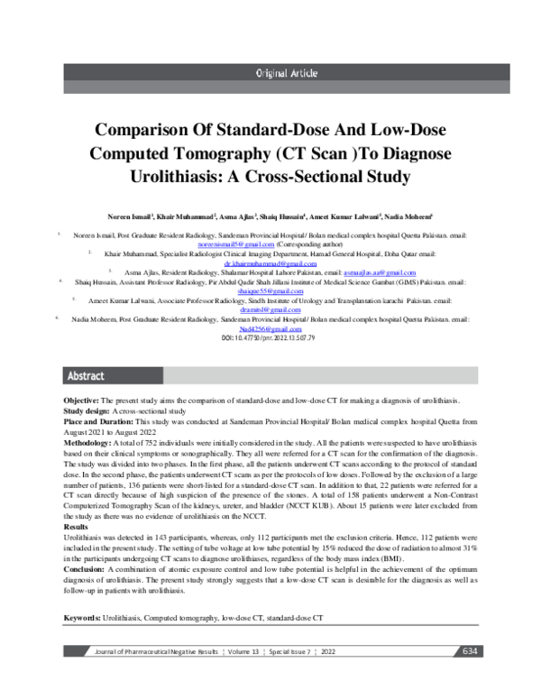(PDF) Comparison Of Standard-Dose And Low-Dose Computed Tomography (CT ...