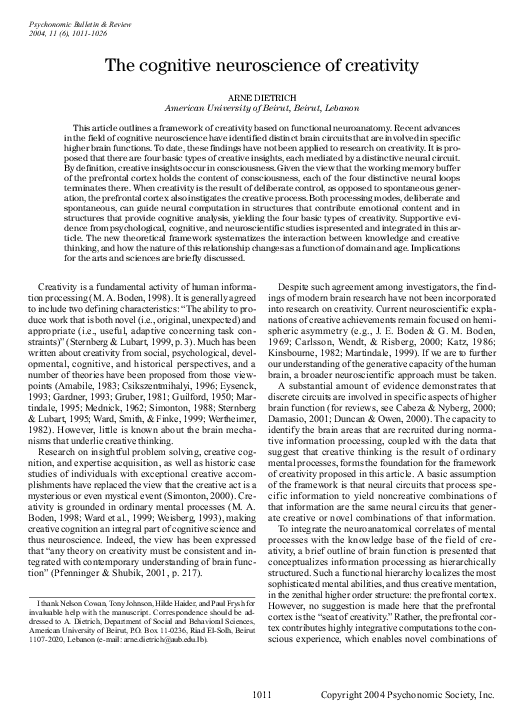 (PDF) The cognitive neuroscience of creativity