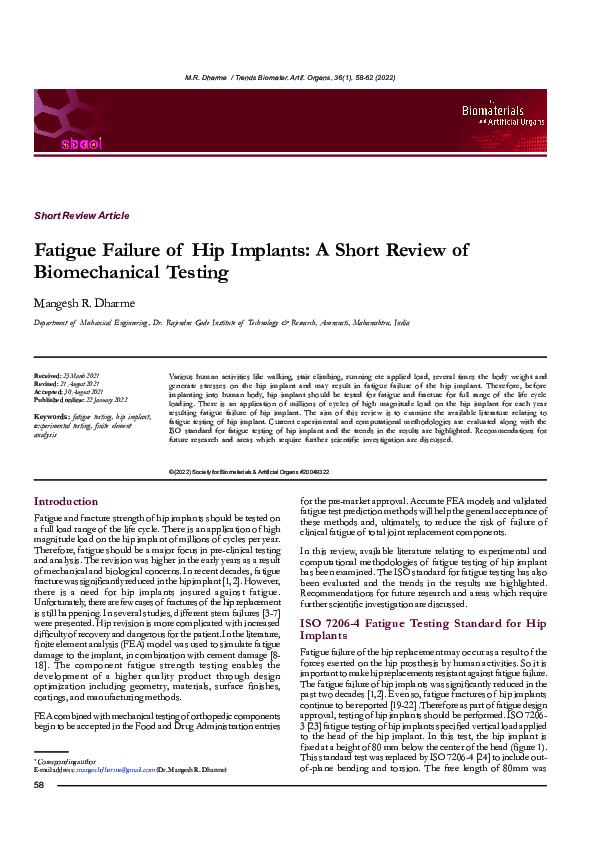 (PDF) Fatigue Failure of Hip Implants: A Short Review of Biomechanical ...