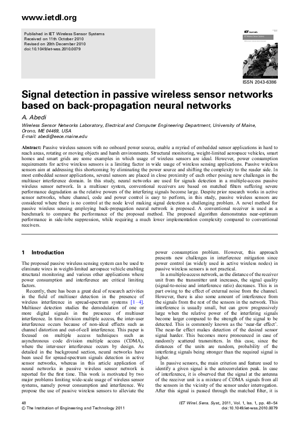 Pdf Signal Detection In Passive Wireless Sensor Networks Based On