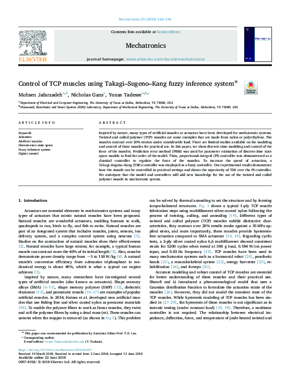 (PDF) Control of TCP muscles using Takagi–Sugeno–Kang fuzzy inference system