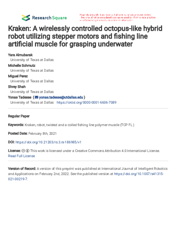 (PDF) Kraken: a wirelessly controlled octopus-like hybrid robot ...