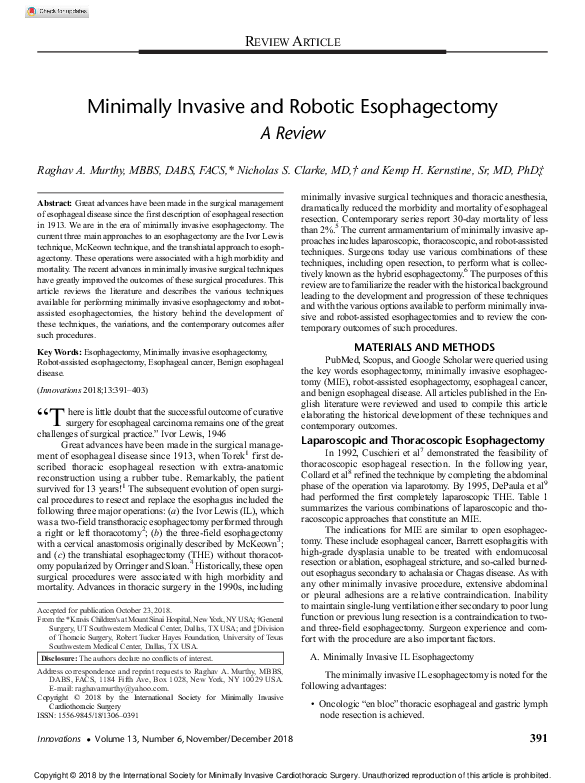 (PDF) Minimally invasive and robotic esophagectomy: Evolution and evidence