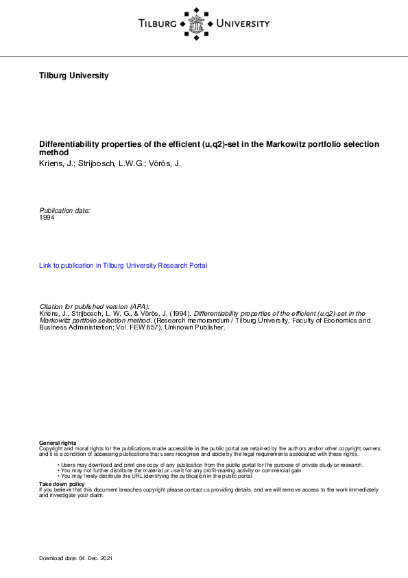Pdf Differentiability Properties Of The Efficient U Q2 Set In The