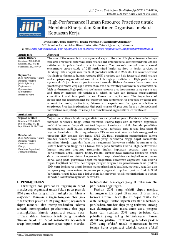 (PDF) High-Performance Human Resource Practices untuk Membina Kinerja dan Komitmen Organisasi ...