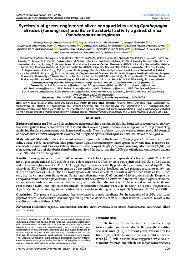 (PDF) Synthesis of green-engineered silver nanoparticles using Cymbopogon citratus (lemongrass ...