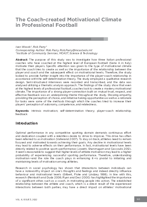 (PDF) The Coach-created Motivational Climate in Professional Football