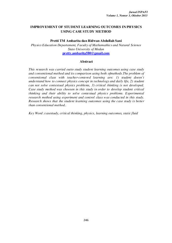 (PDF) Improvement of Student Learning Outcomes in Physics Using Case ...