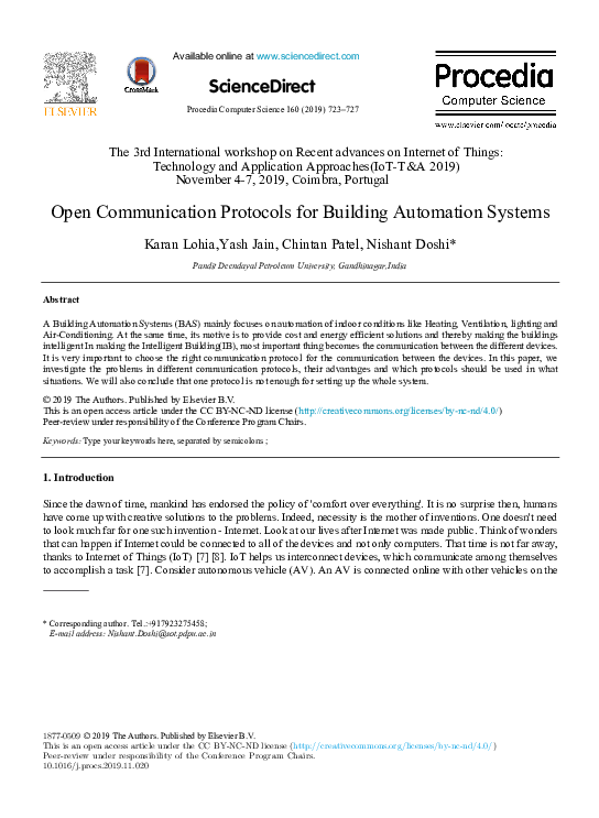 (PDF) Open Communication Protocols for Building Automation Systems