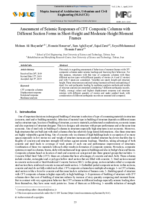 (PDF) Assessment of seismic responses of CFT composite columns with ...