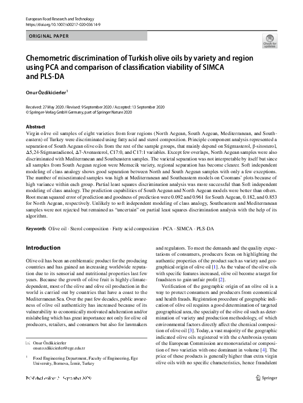 (PDF) Chemometric discrimination of Turkish olive oils by variety and ...