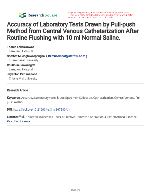 (PDF) Accuracy of Laboratory Tests Drawn by Pull-push Method from ...