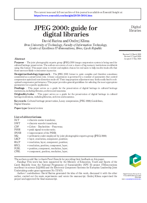 (PDF) JPEG 2000: guide for digital libraries