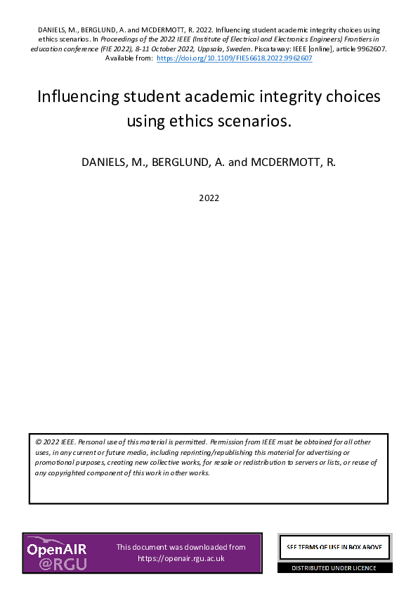 (PDF) Influencing Student Academic Integrity Choices using Ethics Scenarios