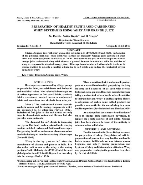 (PDF) Preparation of healthy fruit based carbonated whey beverages ...