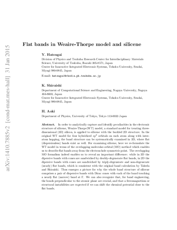 (PDF) Flat bands in the Weaire–Thorpe model and silicene