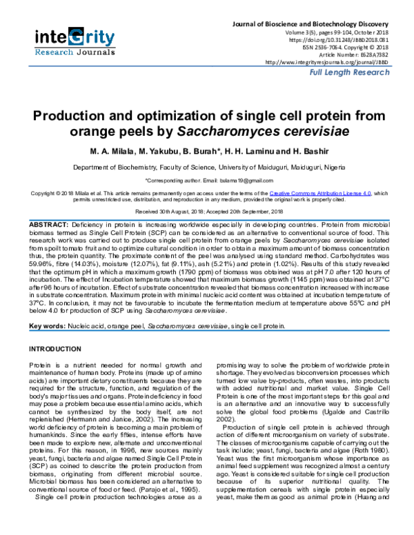 (PDF) Production and optimization of single cell protein from orange ...