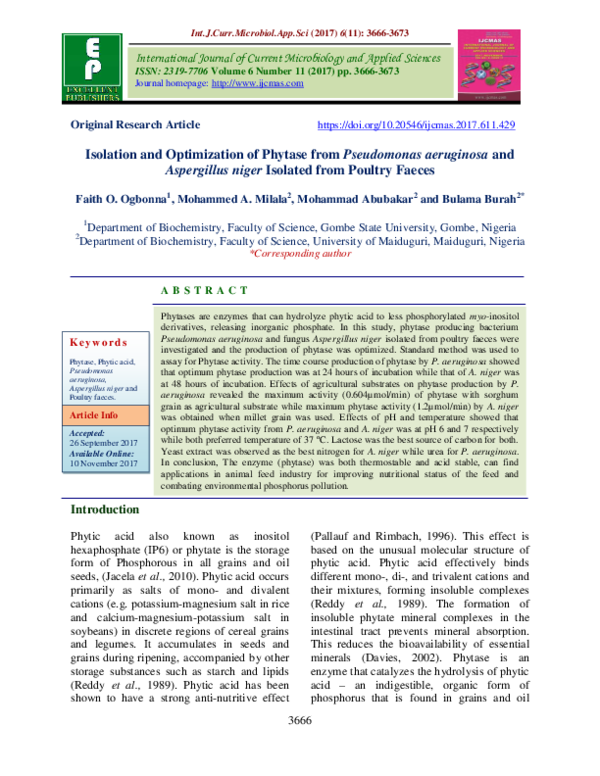 (PDF) Isolation and Optimization of Phytase from Pseudomonas aeruginosa and Aspergillus niger ...