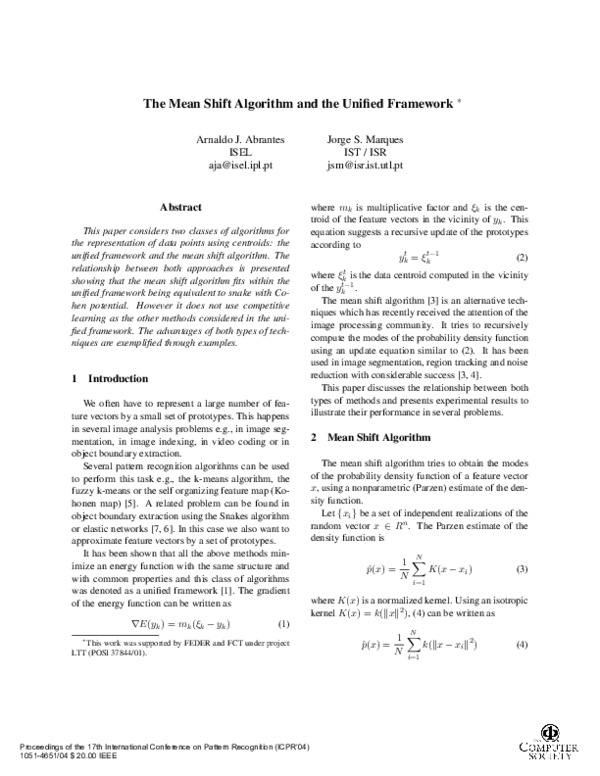(PDF) The mean shift algorithm and the unified framework