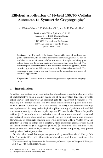 (PDF) Efficient Application of Hybrid 150/90 Cellular Automata to Symmetric Cryptography