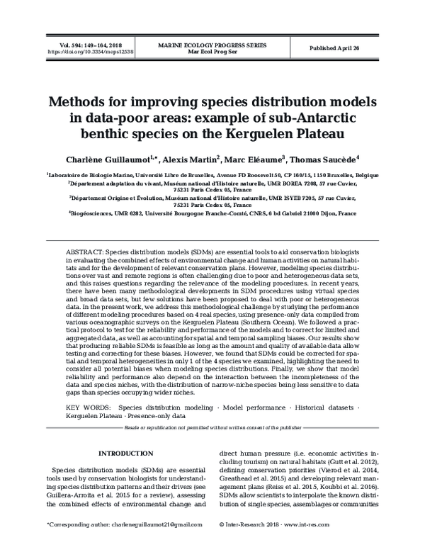 (PDF) Methods for improving species distribution models in data-poor areas: example of sub ...