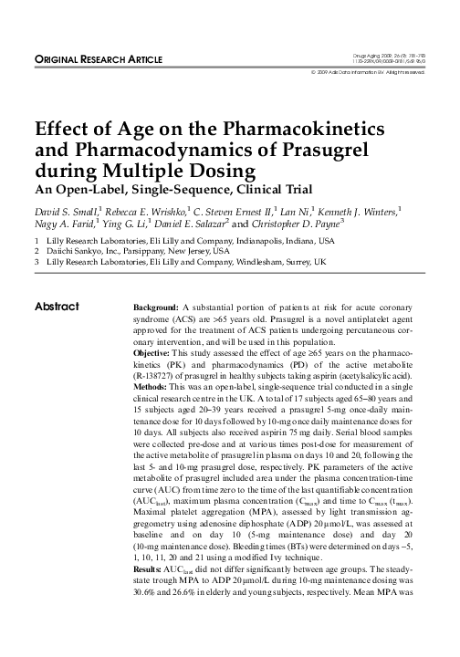 (PDF) Effect of Age on the Pharmacokinetics and Pharmacodynamics of Prasugrel during Multiple ...