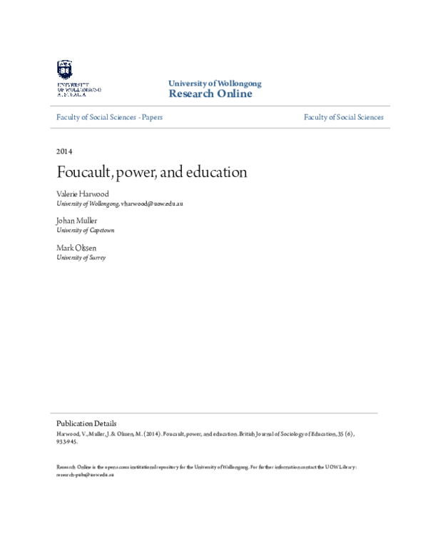(PDF) Foucault, Power, and Education