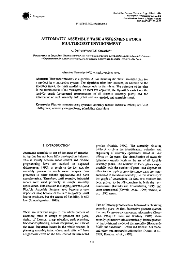 (PDF) Automatic assembly task assignment for a multirobot environment
