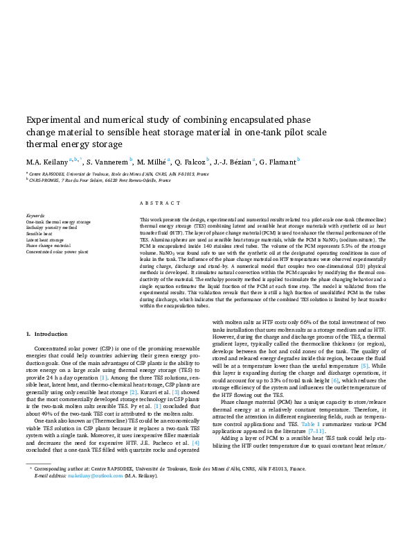 (PDF) Experimental and numerical study of combining encapsulated phase change material to ...