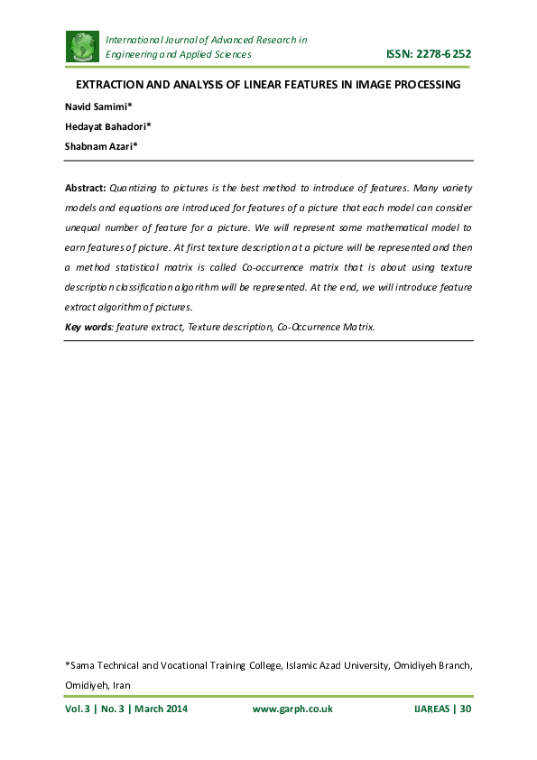 (PDF) Extraction and Analysis of Linear Features in Image Processing