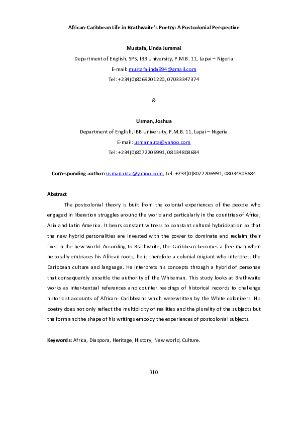 (PDF) African-Caribbean Life in Brathwaite’s Poetry: A Postcolonial ...