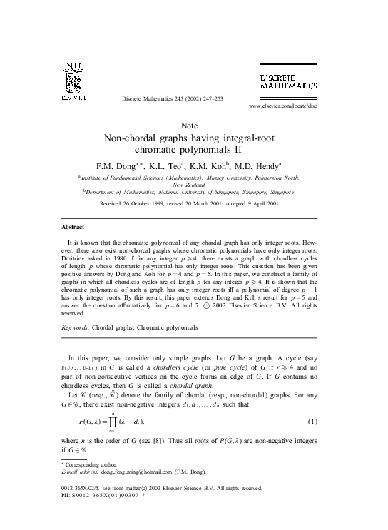 (PDF) Non-chordal graphs having integral-root chromatic polynomials II ...