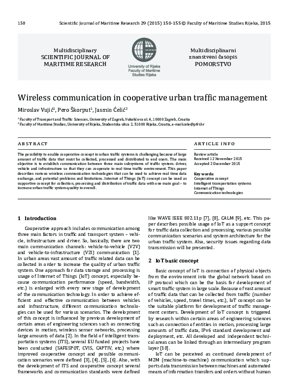 (PDF) Wireless Communication in Cooperative Urban Traffic Management