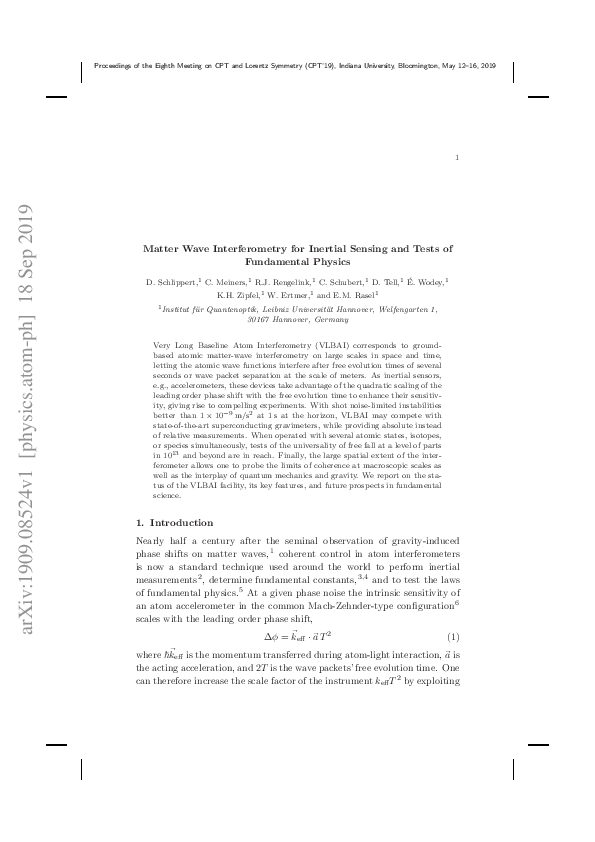 (PDF) Matter-Wave Interferometry for Inertial Sensing and Tests of ...