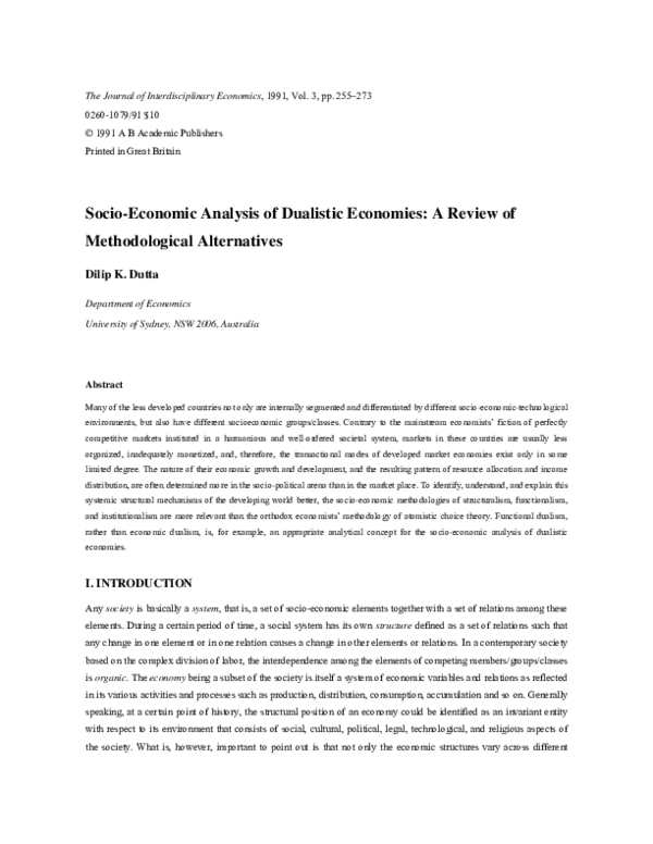 (PDF) Socio-Economic Analysis of Dualistic Economies: A Review of ...