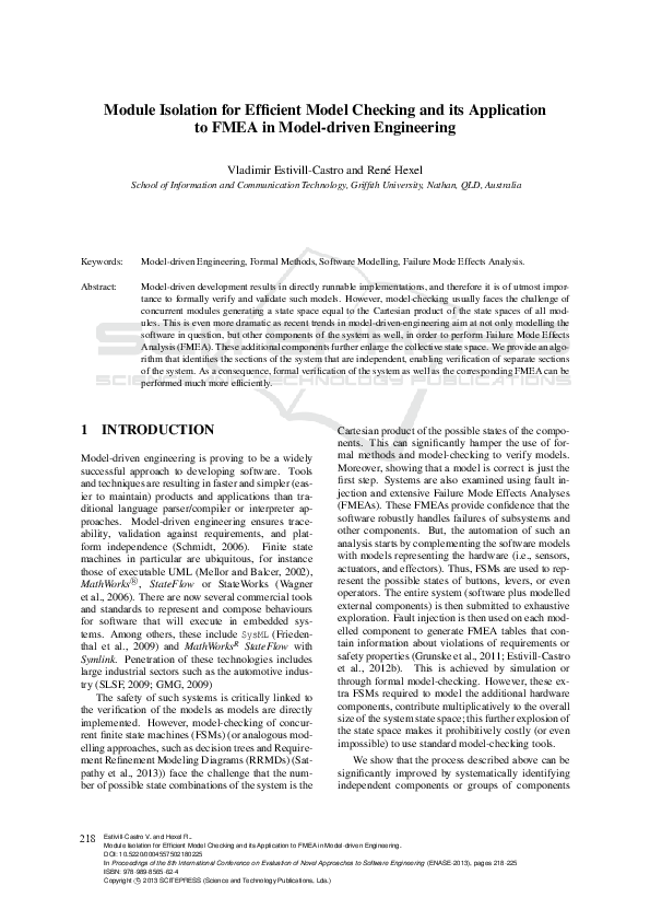 (PDF) Module Isolation for Efficient Model Checking and its Application to FMEA in Model-driven ...