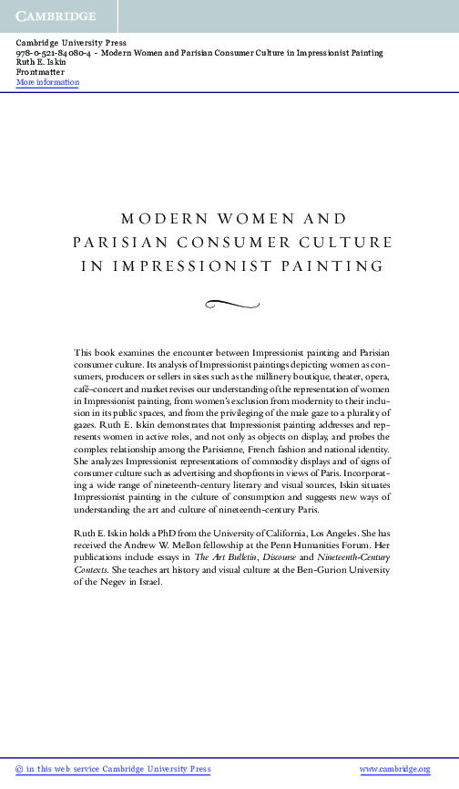 (PDF) Modern Women and Parisian Consumer Culture in Impressionist Painting