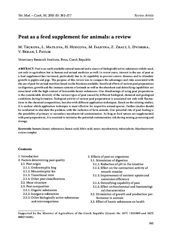 (PDF) Peat as a feed supplement for animals: a literature review