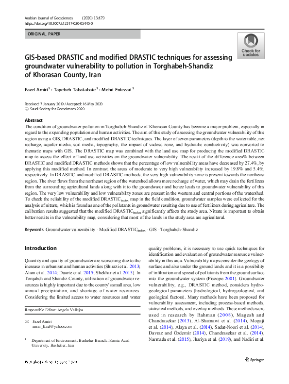 Pdf Gis Based Drastic And Modified Drastic Techniques For Assessing Groundwater Vulnerability