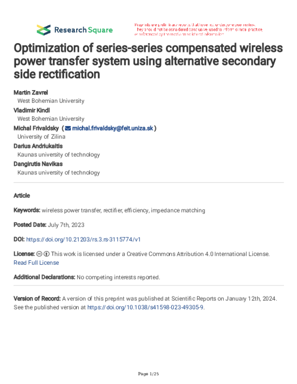 (PDF) Optimization of series-series compensated wireless power transfer system using alternative ...