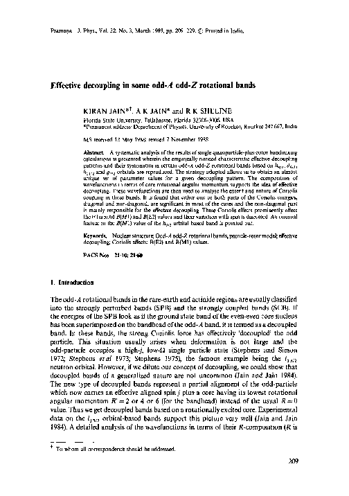 (PDF) Effective decoupling in some odd-A odd-Z rotational bands