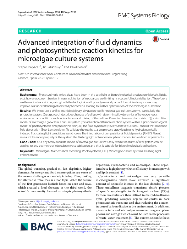 (PDF) Advanced integration of fluid dynamics and photosynthetic ...