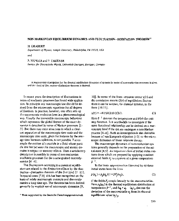 (PDF) Non-Markovian equilibrium dynamics and fluctuation-dissipation theorem