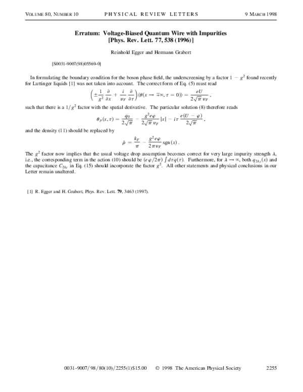 (PDF) Erratum: Voltage-Biased Quantum Wire with Impurities [Phys. Rev. Lett. 77, 538 (1996)]