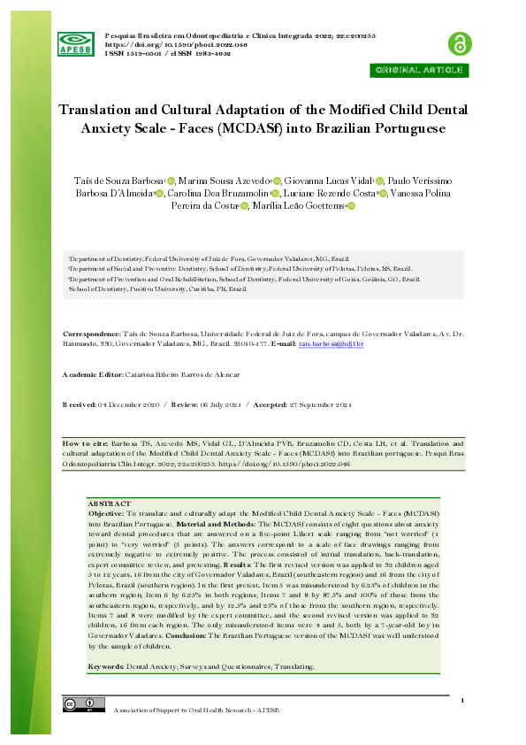 (PDF) Translation and Cultural Adaptation of the Modified Child Dental ...