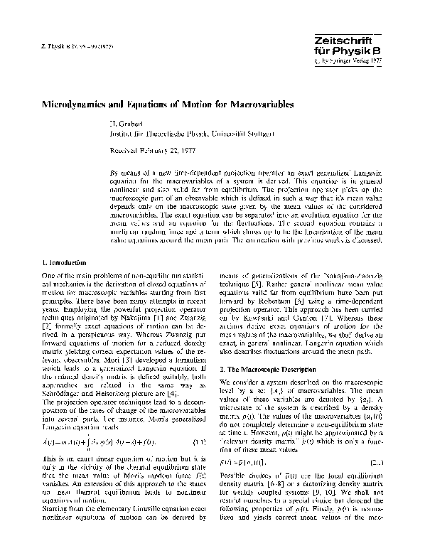 (PDF) Microdynamics and equations of motion for macrovariables